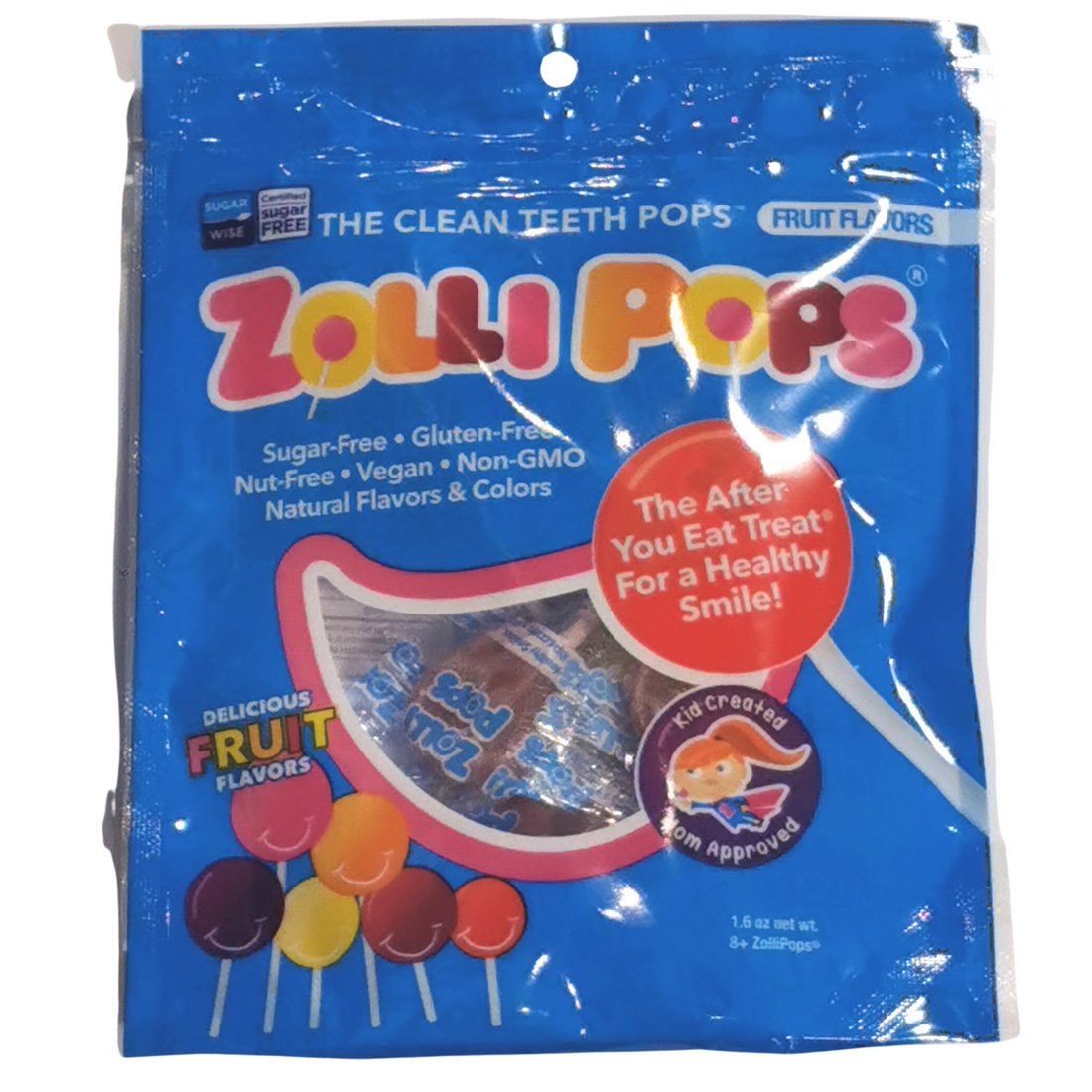 Zollipops Clean Teeth Pops Anti Cavity Lollipops Small Pouch 8 Count