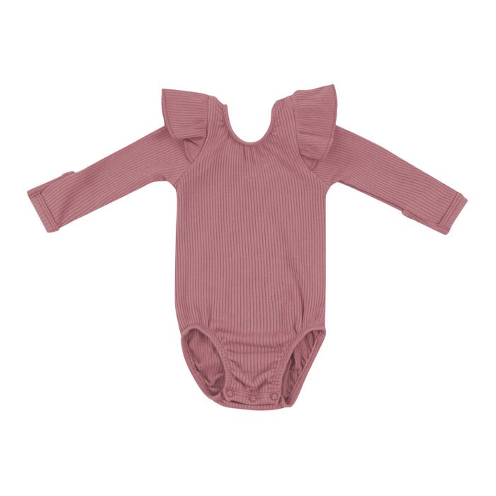 Kyte Baby Ribbed Long Sleeve Ruffle Leotard in Dusty Rose – Princess ...
